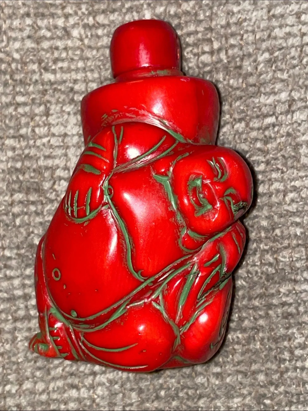 Art | Antique Carved Red Matrix Snuff Bottle Buddha With Top And Spoon ...